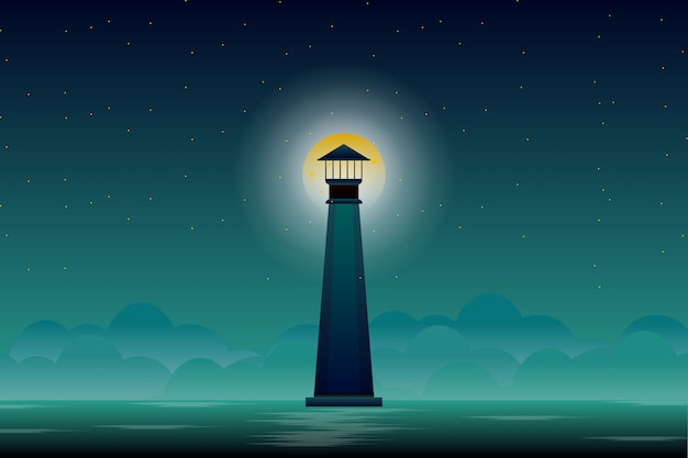 Majestic Lighthouse Shining Brightly Against a Starry Night Sky | Jiffy ...