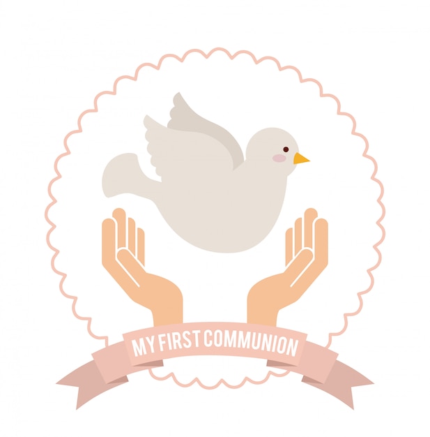 Dove and Hands First Communion Emblem with Text Banner | Jiffy Designs