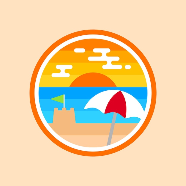 Vibrant Seaside Sunset Silhouette Emblem | Jiffy Designs