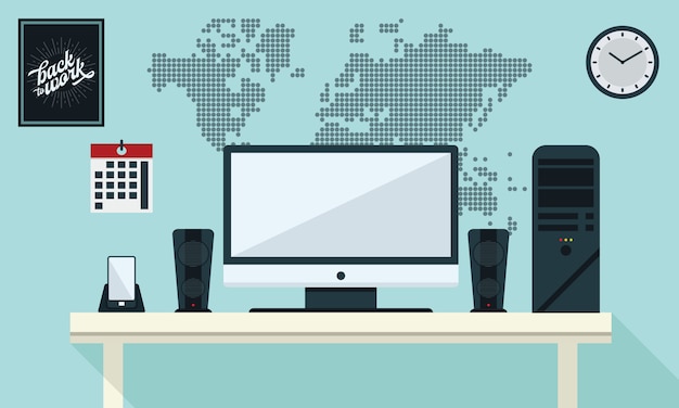 Sleek and Modern Office Workstation with World Map | Jiffy Designs