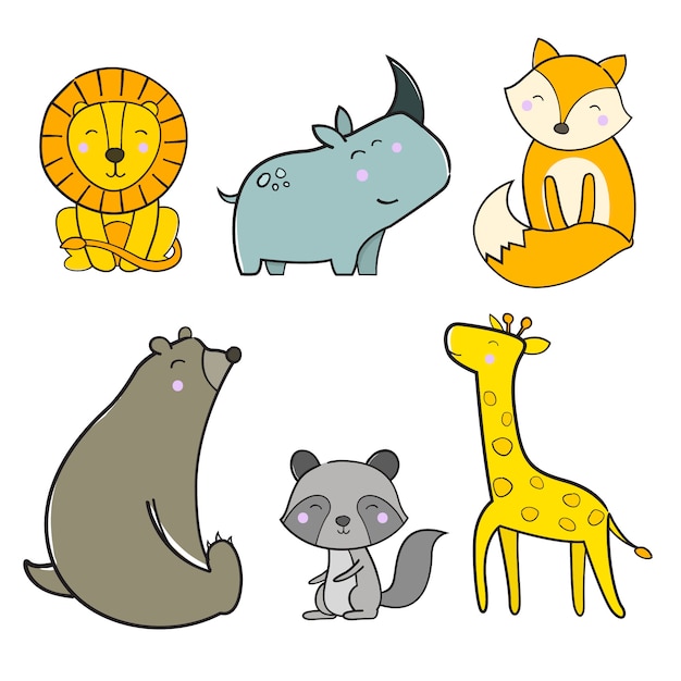 Charming Collection of Six Cartoon Animal Illustrations | Jiffy Designs