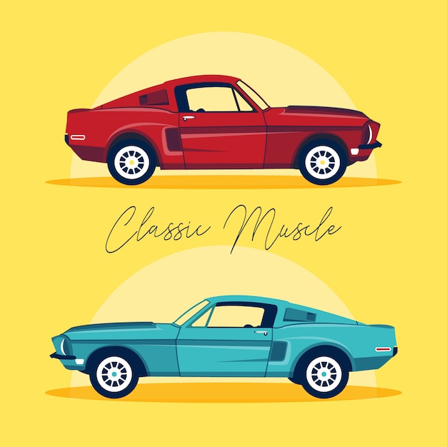 Iconic Muscle Cars: Vintage Red and Turquoise Coupes | Jiffy Designs