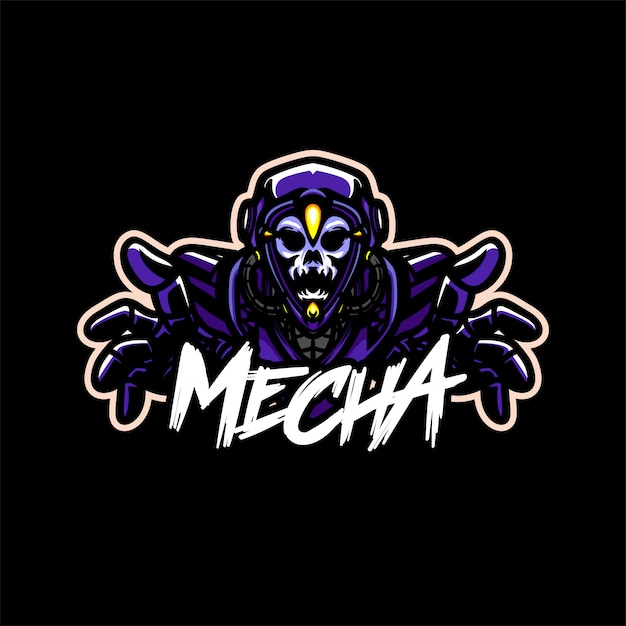 Fearsome Mecha Skull Mascot Logo in Vibrant Purple | Jiffy Designs