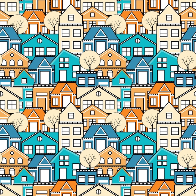 Colorful Neighborhood Houses Pattern with Trees and Rooftops | Jiffy ...