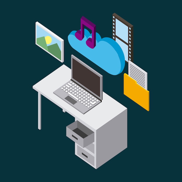 Isometric Illustration of Cloud Computing and Multimedia Streaming ...