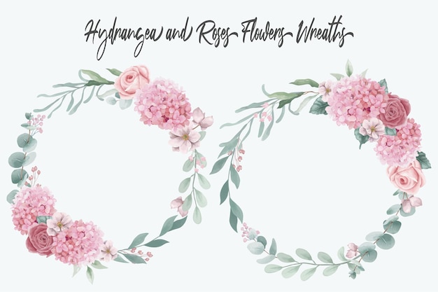 Delicate Pink Floral Wreaths with Leaves and Watercolor Effects | Jiffy ...