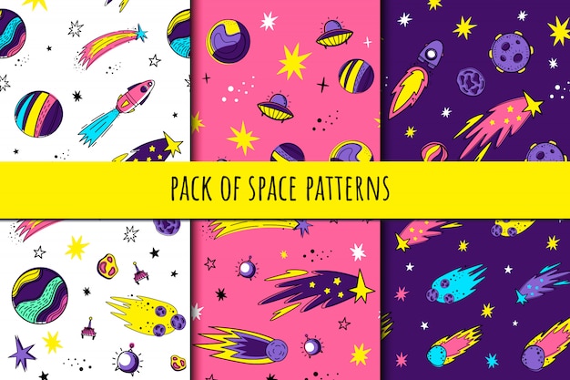 Vibrant Collection of Whimsical Space-Themed Patterns | Jiffy Designs