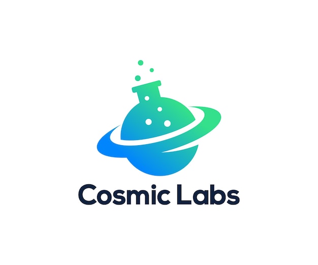 Vibrant Cosmic Laboratory Logo with Swirling Beaker Icon | Jiffy Designs