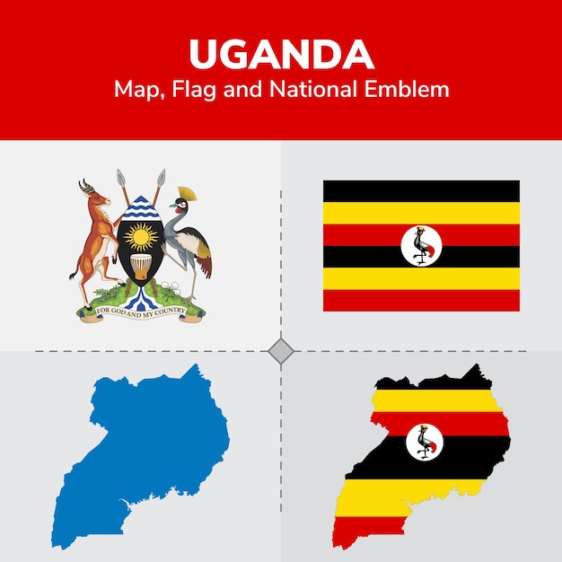 Uganda Map, Flag, and National Emblem Illustration | Jiffy Designs