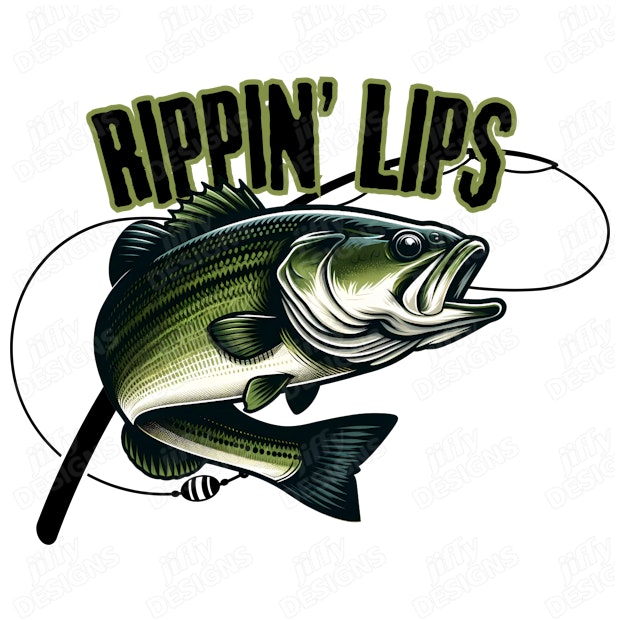 'Rippin' Lips' Bold Graphic Design with Leaping Bass Fish | Jiffy Designs