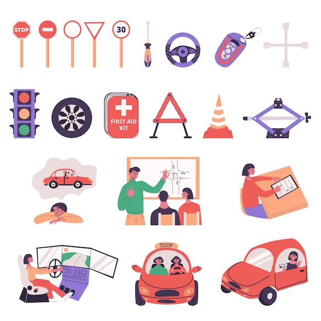 Vibrant Automotive Icons: A Comprehensive Set of Road Safety and ...