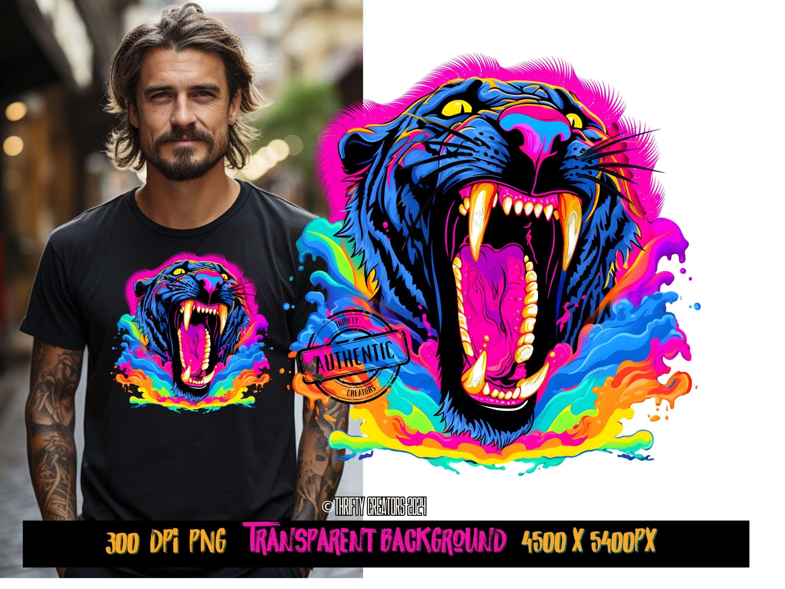 'Roaring Panther' Vibrant Neon Colors and Dynamic Splash Effects ...