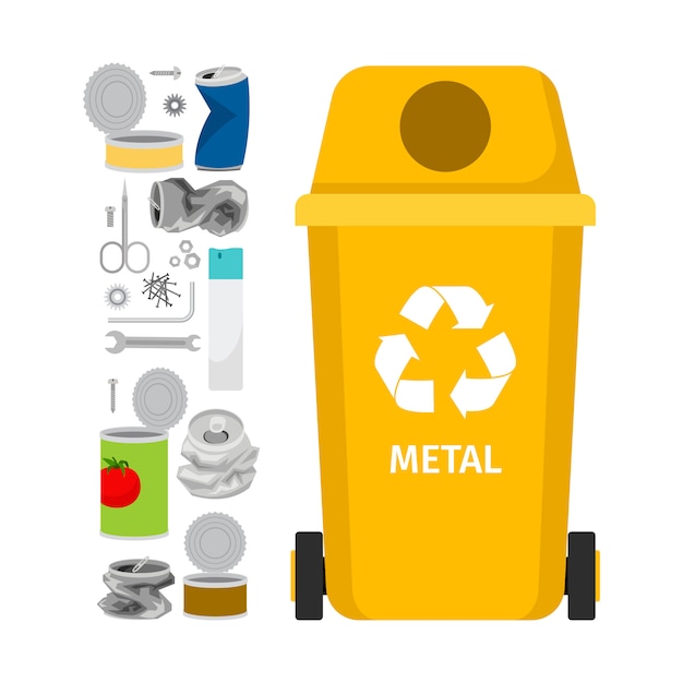 Vibrant Recycling Bin and Assorted Metal Items | Jiffy Designs