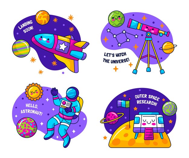 Vibrant Space-Themed Sticker Set with Catchy Phrases and Characters ...