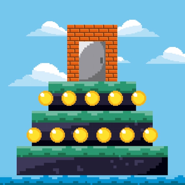 Vibrant Pixel Art Archway with Golden Coins | Jiffy Designs