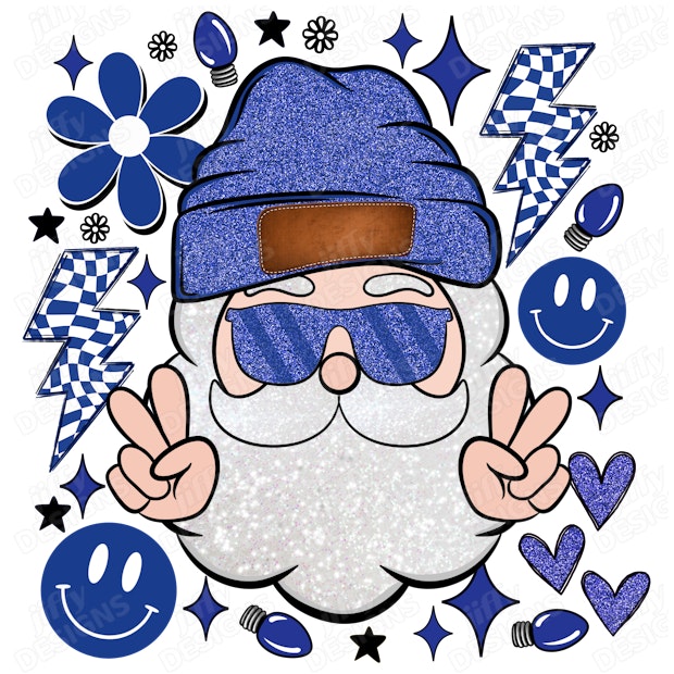 Cool Santa Flashing Peace Signs Amidst Vibrant Blue and White Retro ...