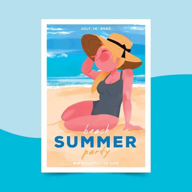 Vibrant Beach Vacation Poster with Stylish Woman | Jiffy Designs