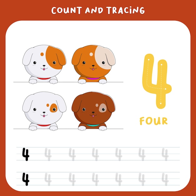 Adorable Puppies Counting and Tracing the Number 4 | Jiffy Designs