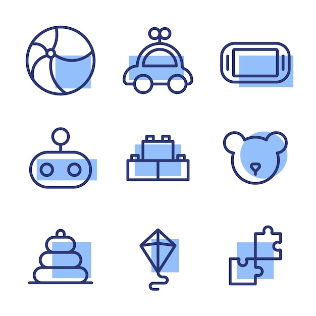 Playful and Vibrant Toy Icons in Minimalist Style | Jiffy Designs