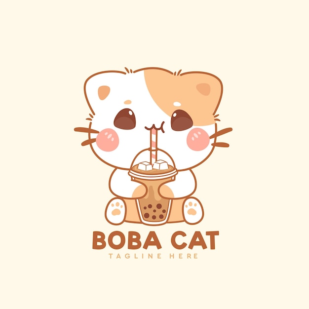 Adorable Boba Cat Sipping Bubble Tea | Jiffy Designs