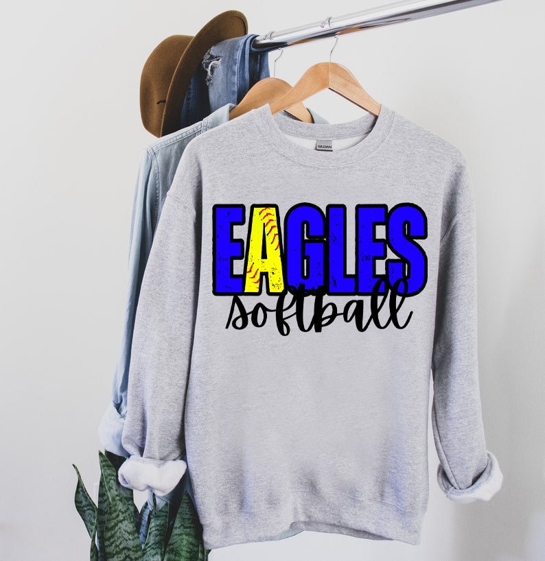 'Eagles Softball' Bold Lettering with Vibrant Blue and Yellow Accents ...