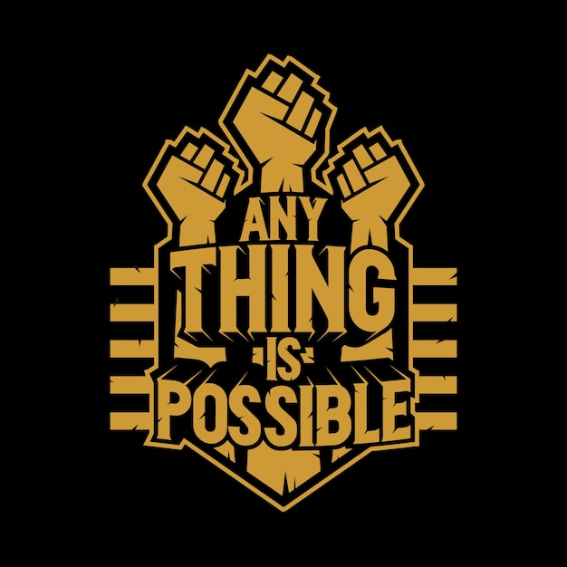 Powerful Fist Silhouette with Inspiring Motto in Gold | Jiffy Designs