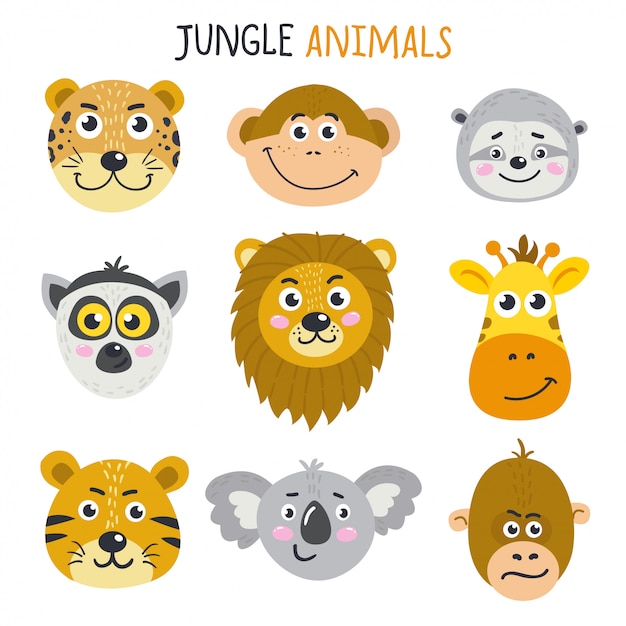 Vibrant Collection of Whimsical Jungle Animal Faces | Jiffy Designs