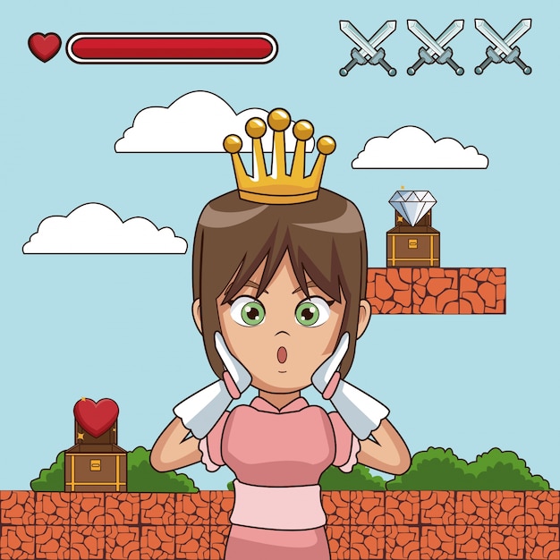 Pixelated Princess in Retro Video Game World Illustration | Jiffy Designs