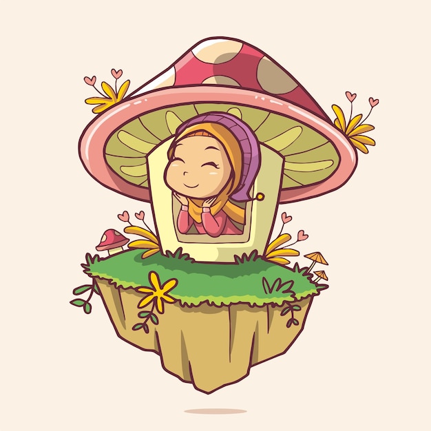 Whimsical Girl Resting Under Vibrant Mushroom Canopy | Jiffy Designs
