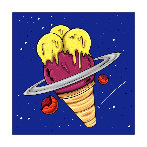 Cosmic Ice Cream Cones Floating in Starry Night Sky | Jiffy Designs