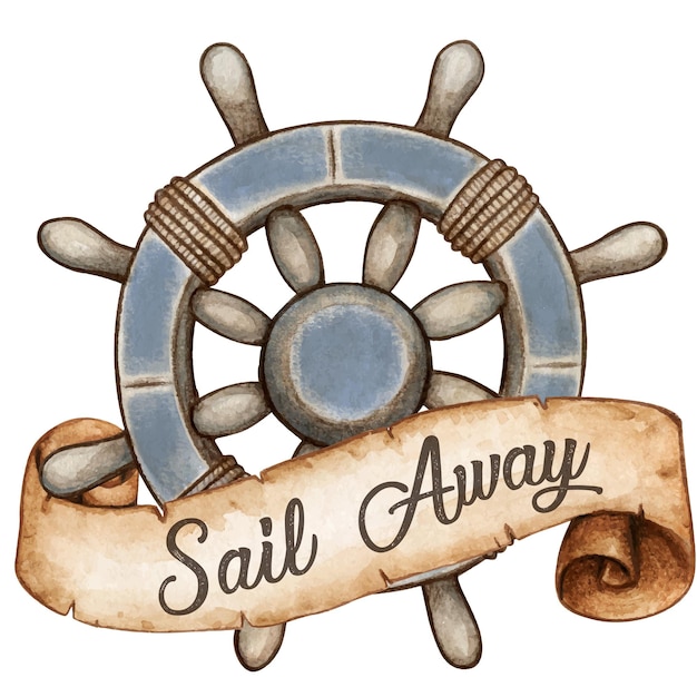 Vintage Nautical Wheel with 'Sail Away' Banner | Jiffy Designs