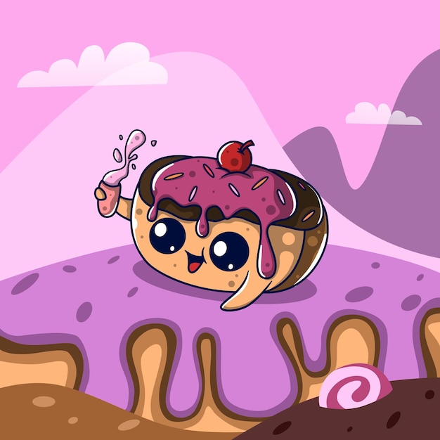 Delightful Donut-Shaped Creature Exploring Whimsical Landscape | Jiffy ...