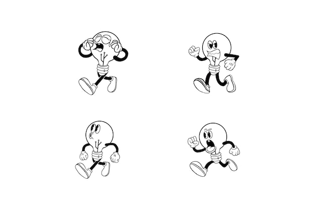 Playful Cartoon Characters Dashing and Waving in Black and White ...