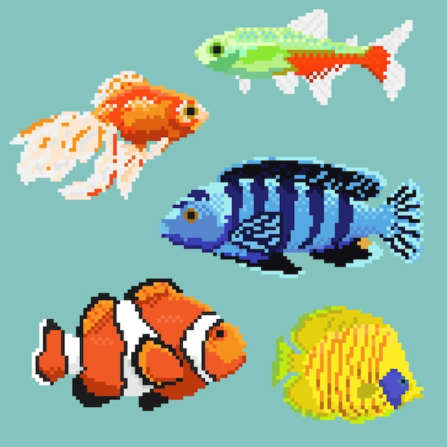 Vibrant Underwater Pixel Art of Tropical Fish | Jiffy Designs