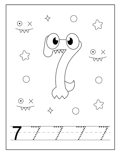 Playful Monster Number Seven with Whimsical Shapes and Stars | Jiffy ...