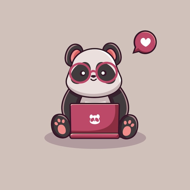 Cute Panda Typing on Laptop with Heart Emoji | Jiffy Designs
