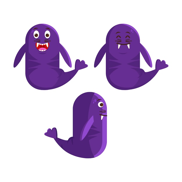 Playful Purple Monsters Expressing Emotions in Cartoon Style | Jiffy ...