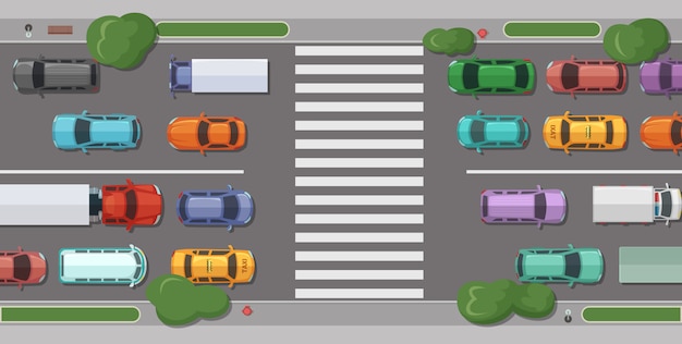 Colorful Cars On City Roads With Traffic Lanes Illustration Jiffy Designs