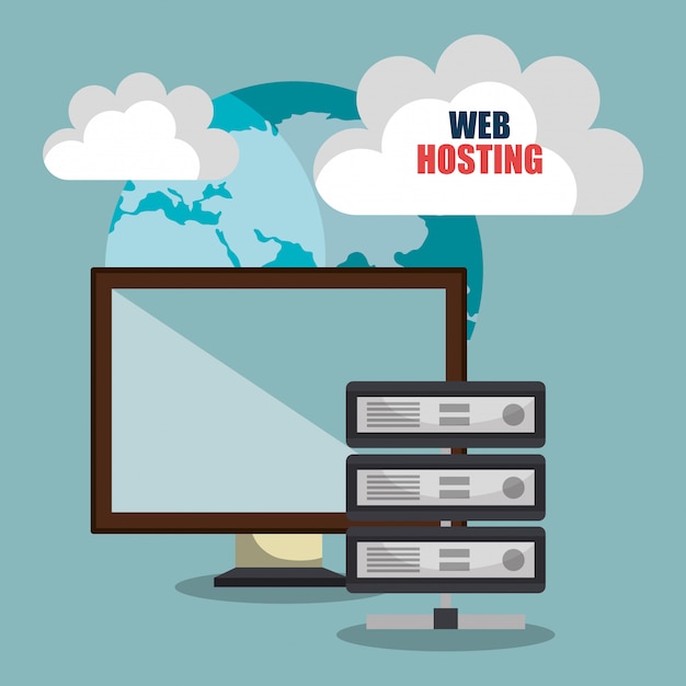 Web Hosting Illustration with Computer and Server Rack | Jiffy Designs