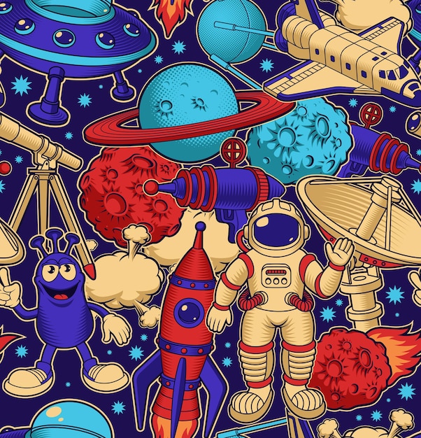 Vibrant Cosmic Creatures and Space Exploration Motifs | Jiffy Designs