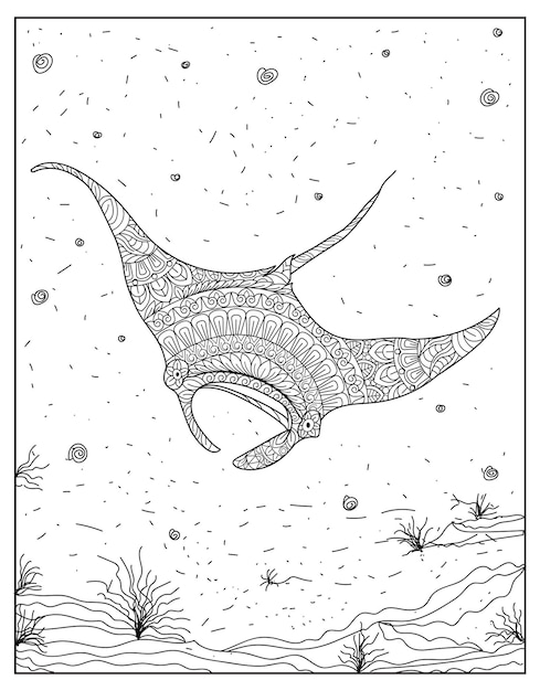 Intricate Manta Ray Soaring Through Whimsical Underwater Landscape ...