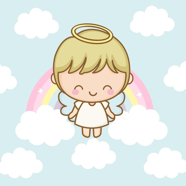 Cheerful Angel Floating Among Fluffy Clouds in the Sky | Jiffy Designs