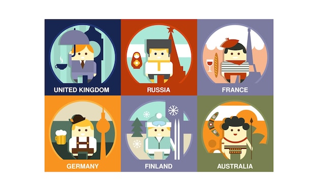 Diverse International Character Icons Depicting Global Culture and ...