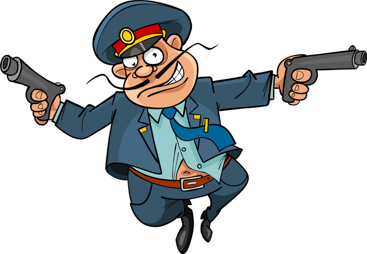 Funny Cartoon Policeman With Guns Running | Jiffy Designs