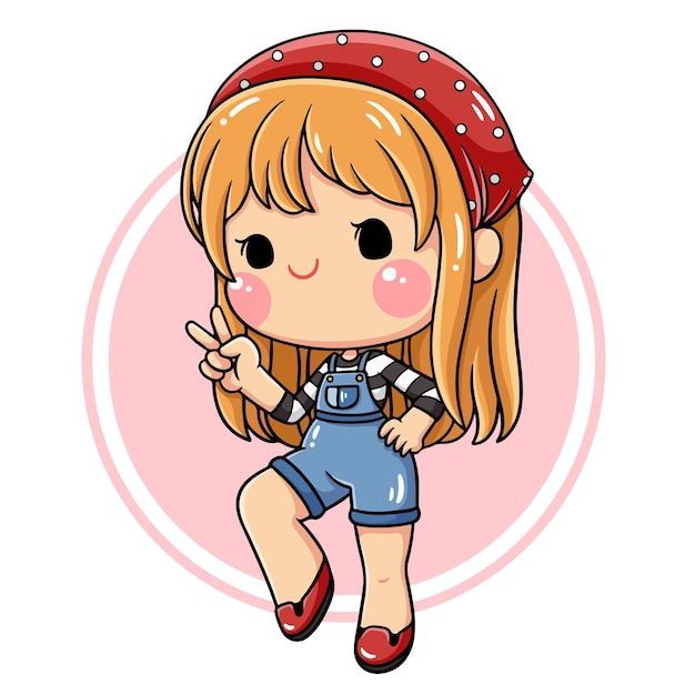 Adorable Chibi Girl in Overalls and Bandana | Jiffy Designs