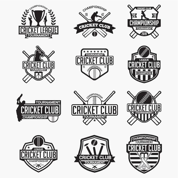 Diverse Cricket Club Emblems with Bats, Balls and Trophies | Jiffy Designs
