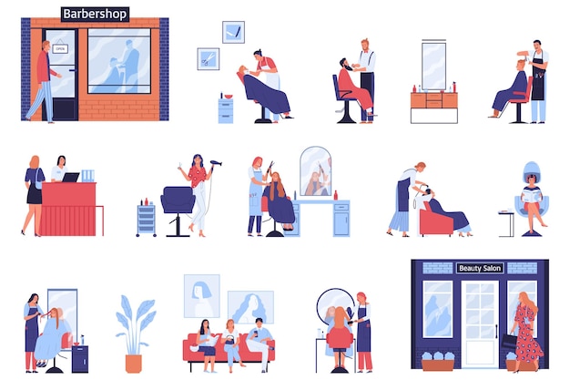 Vibrant Collection of Barbershop Scenes Showcasing Services and ...