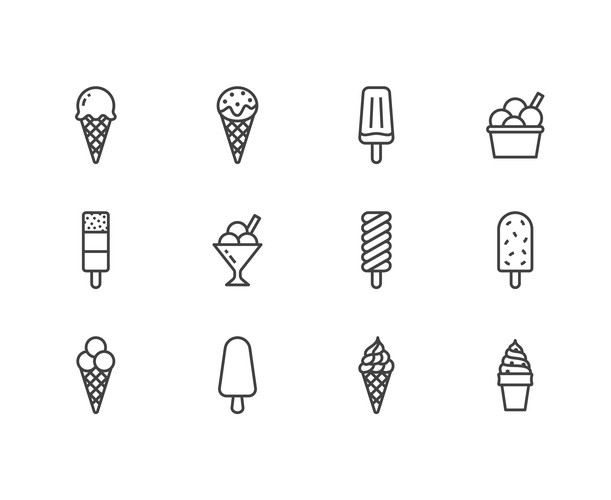 Ice Cream Flat Line Icons Set. Waffle Cone, Ice Lolly, Frozen Juice ...
