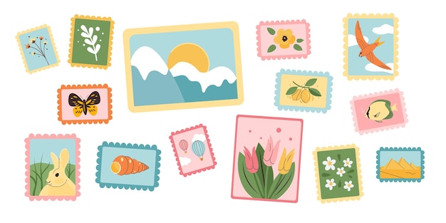 Vibrant Collection of Whimsical Nature-Inspired Postage Stamps | Jiffy ...