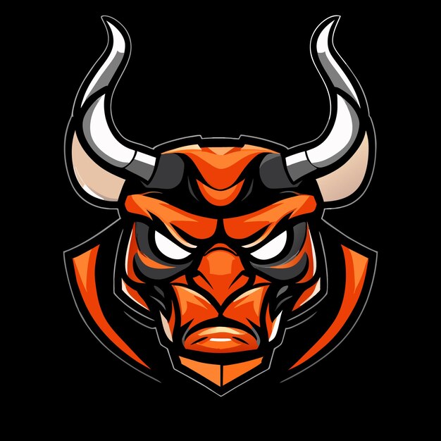 Fierce Demonic Bull Mascot Emblem in Bold Orange and Black | Jiffy Designs